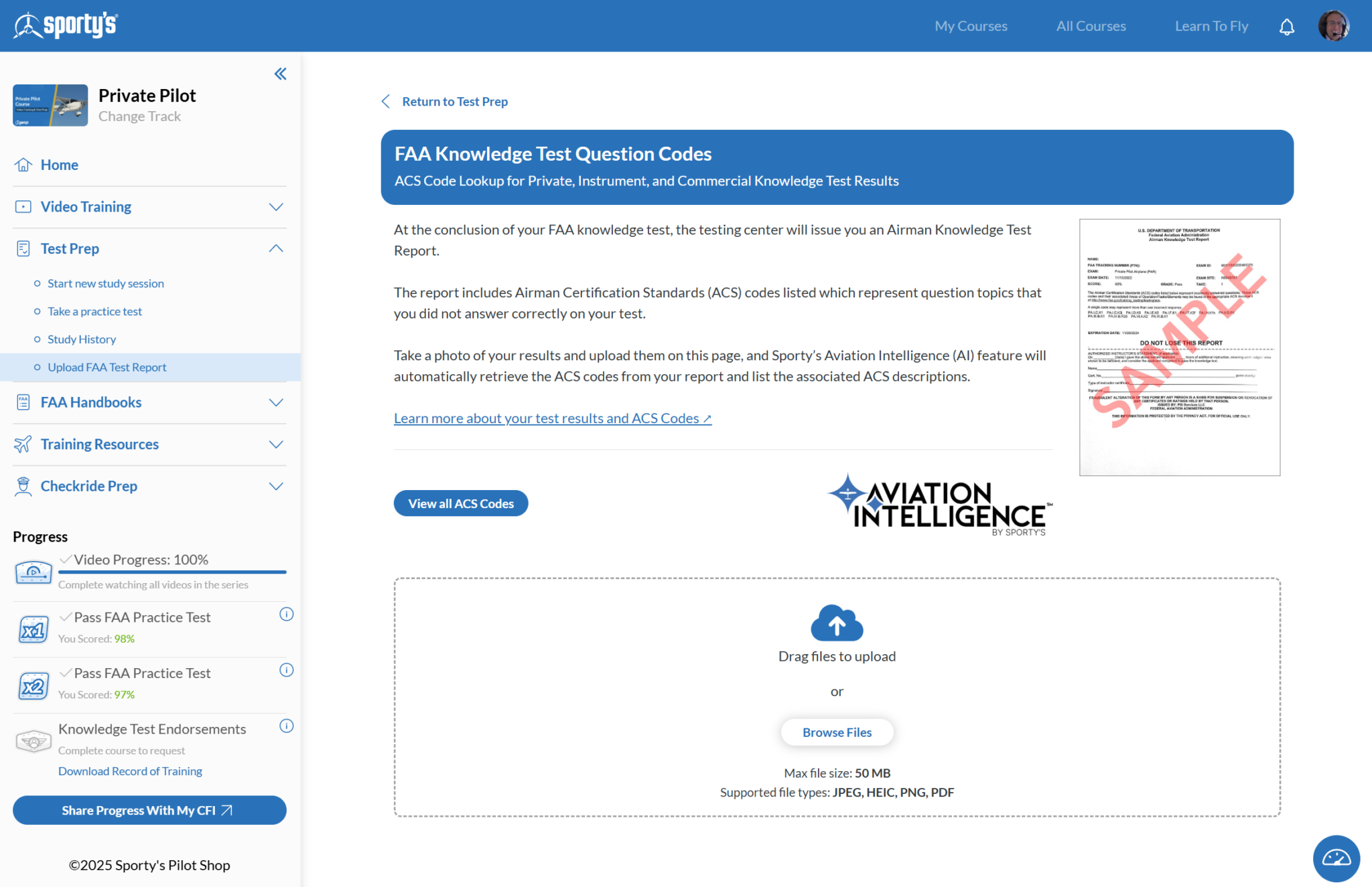 Instant FAA Knowledge Test ACS Code Analysis–Free from Sporty’s ...