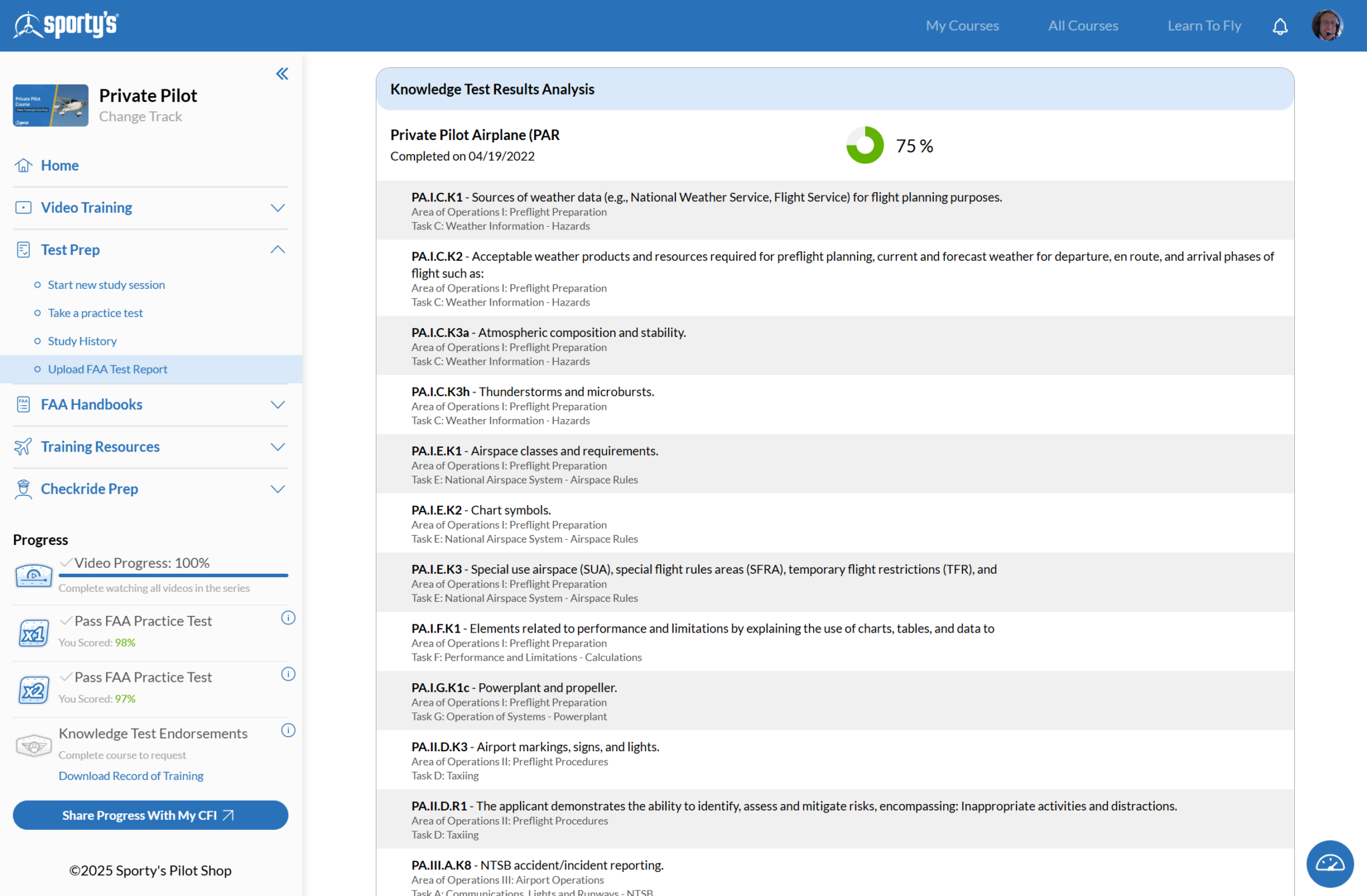 Instant FAA Knowledge Test ACS Code Analysis–Free from Sporty’s ...