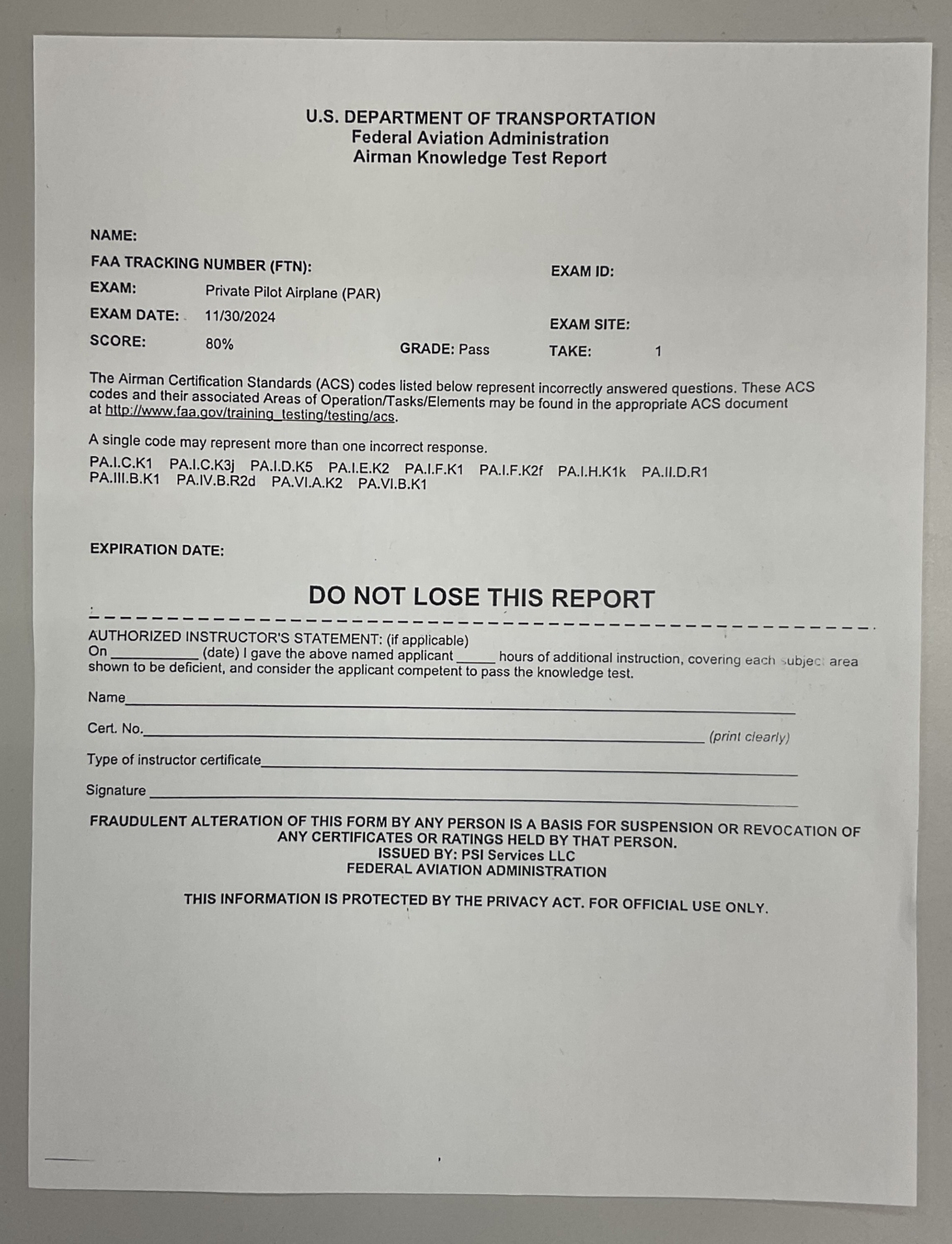 Instant FAA Knowledge Test ACS Code Analysis–Free from Sporty’s ...